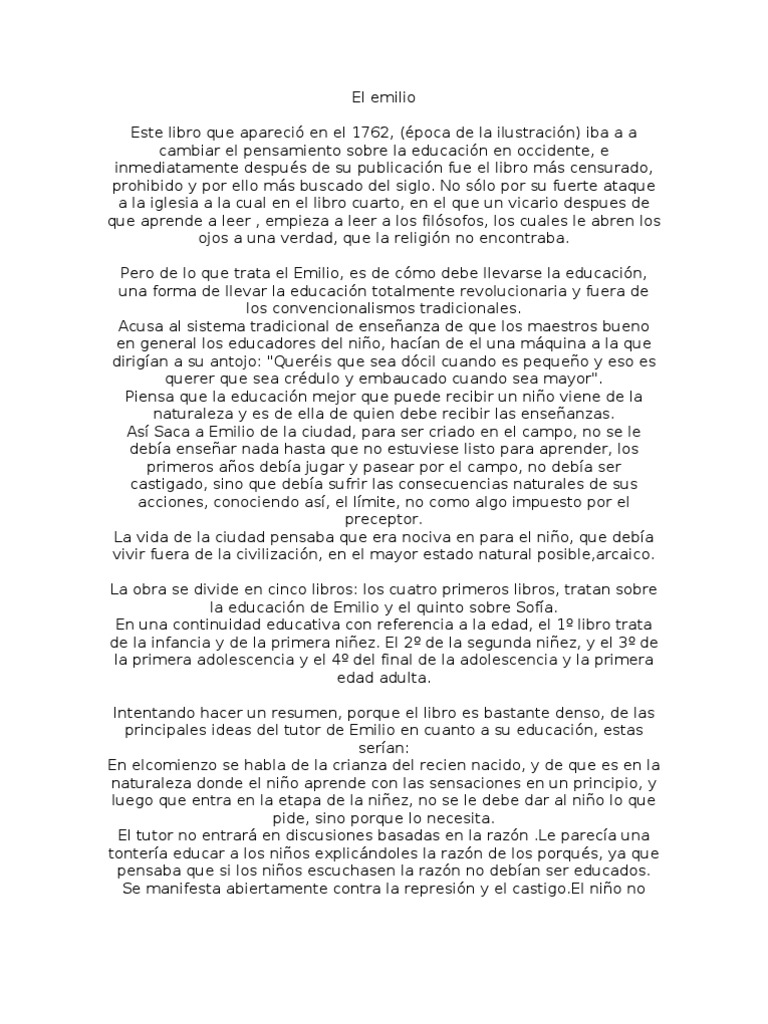 El Emilio: Revolución Educativa de Rousseau | PDF | Emile, o sobre ...
