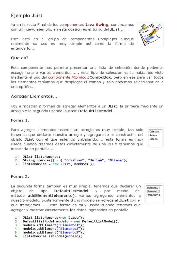 Ejemplo Jlist Pdf Java Lenguaje De Programación Informática