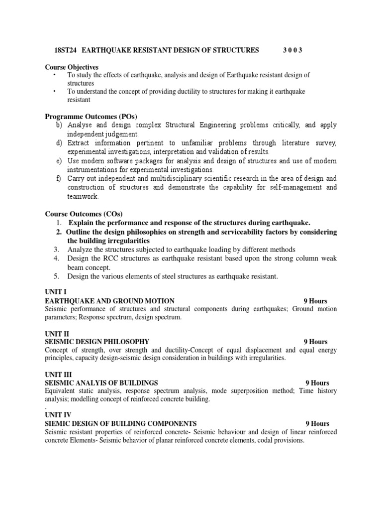 Earthquake Resistant Design Course Guide | PDF | Structural Engineering ...