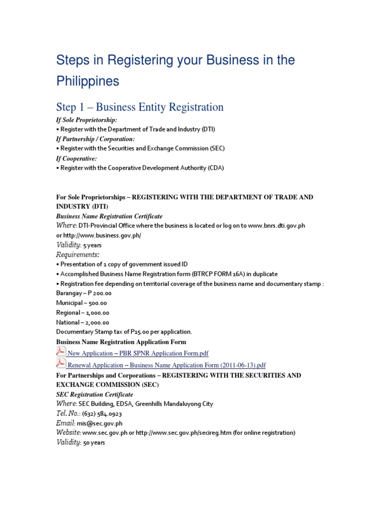 Steps in Registering Your Business in The Philippines | PDF | Identity ...