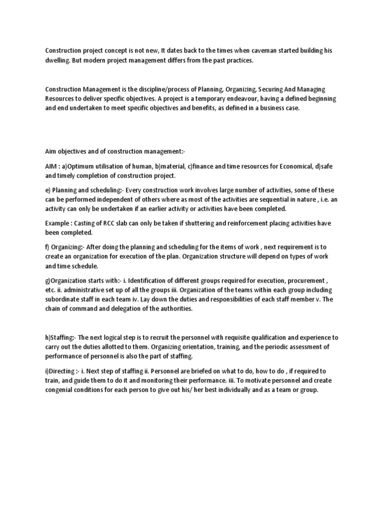 Construction Management Objectives Explained | PDF | Project Management ...