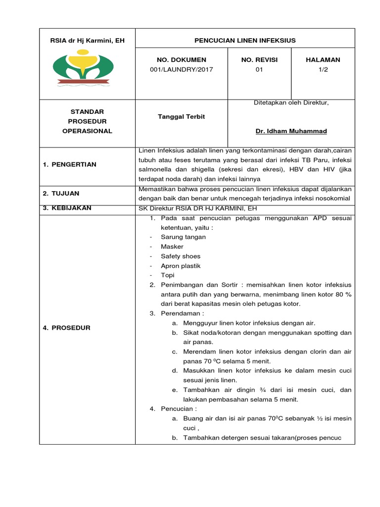 04 Sop Pencucian Linen Infeksius REVISI | PDF