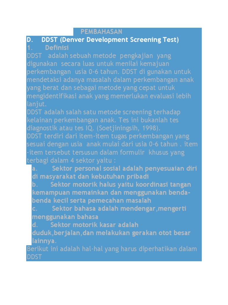 D. DDST (Denver Development Screening Test) | PDF