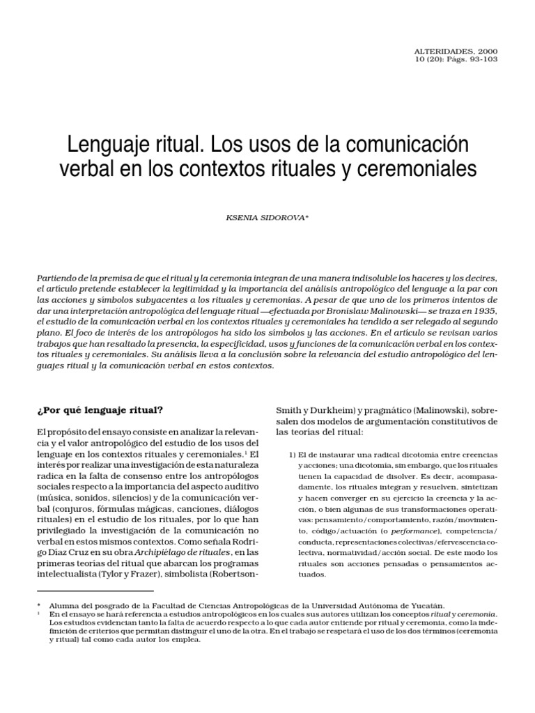 Lenguaje Ritual. Los Usos de La Comunicación Verbal en Los Contextos ...