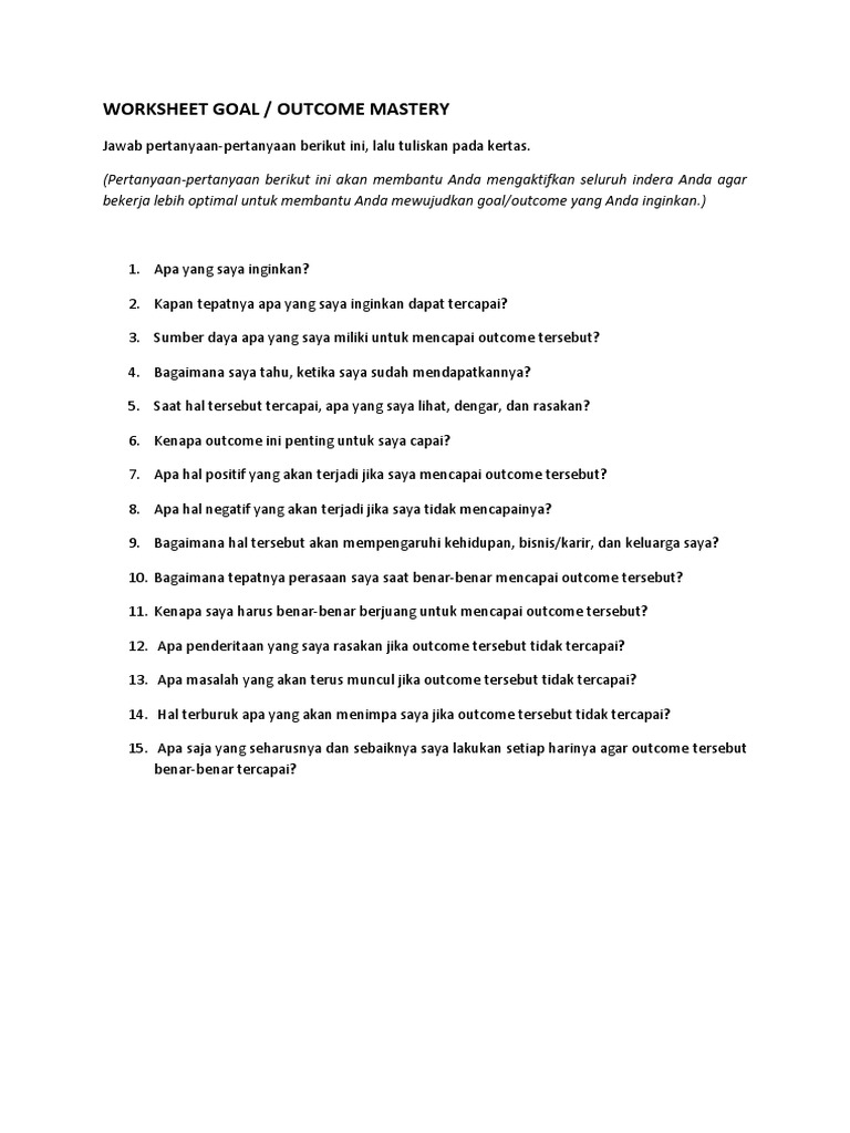 Worksheet Goal / Outcome Mastery | PDF