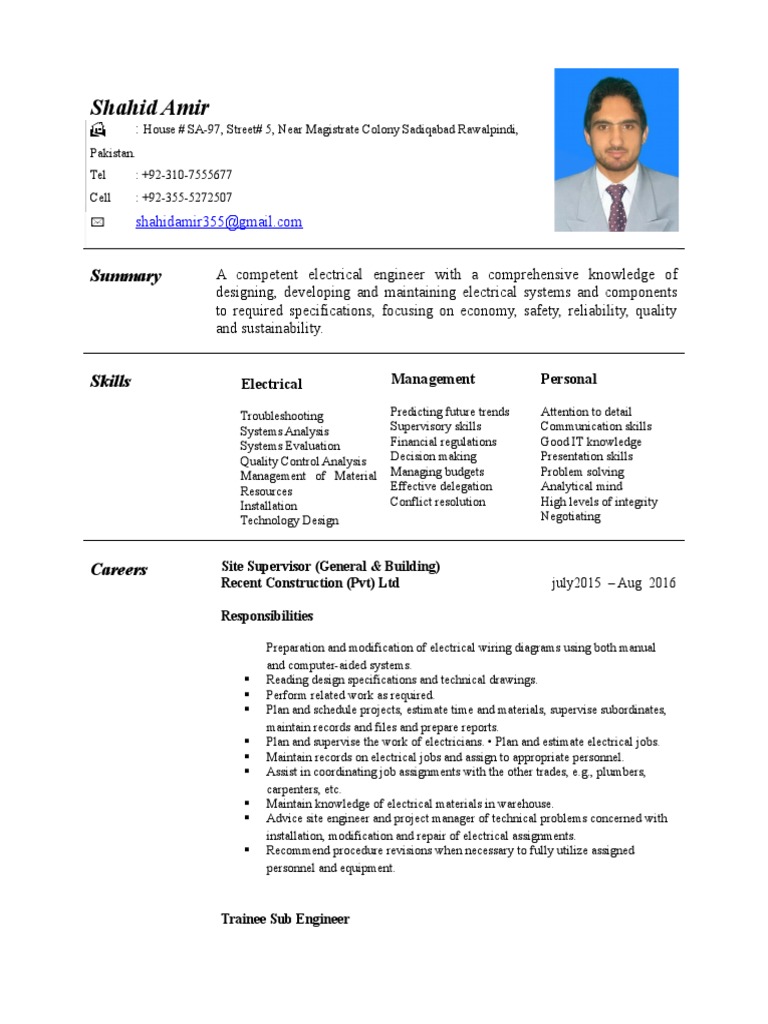 My New CV Shahid | PDF | Engineer | Electrician