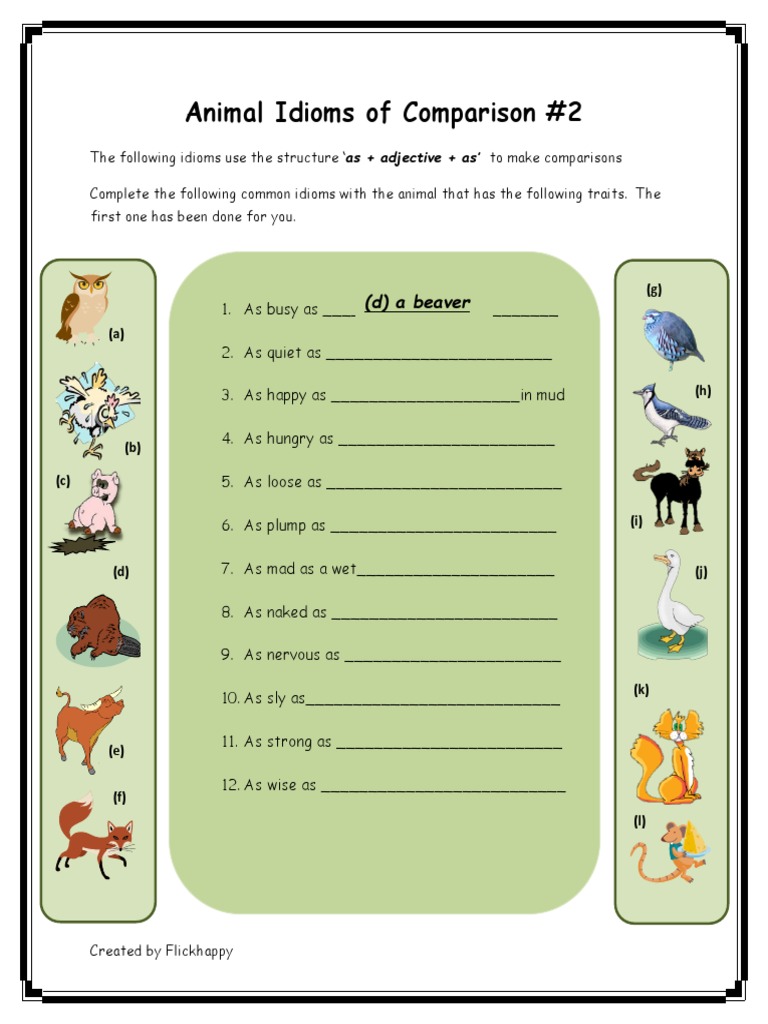 Animal Idioms of Comparisons 2 Fun Activities Games Games Reading ...