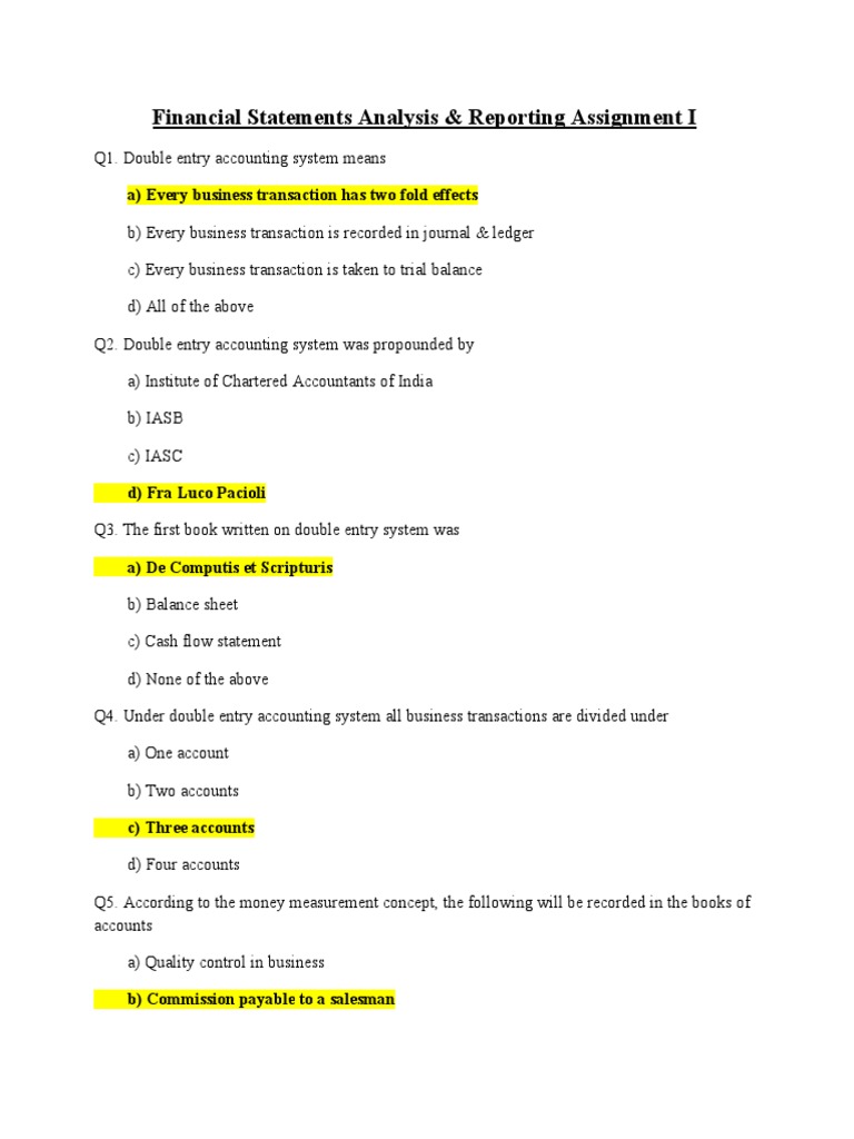 Answer Keys Assignment I | PDF | Balance Sheet | Expense