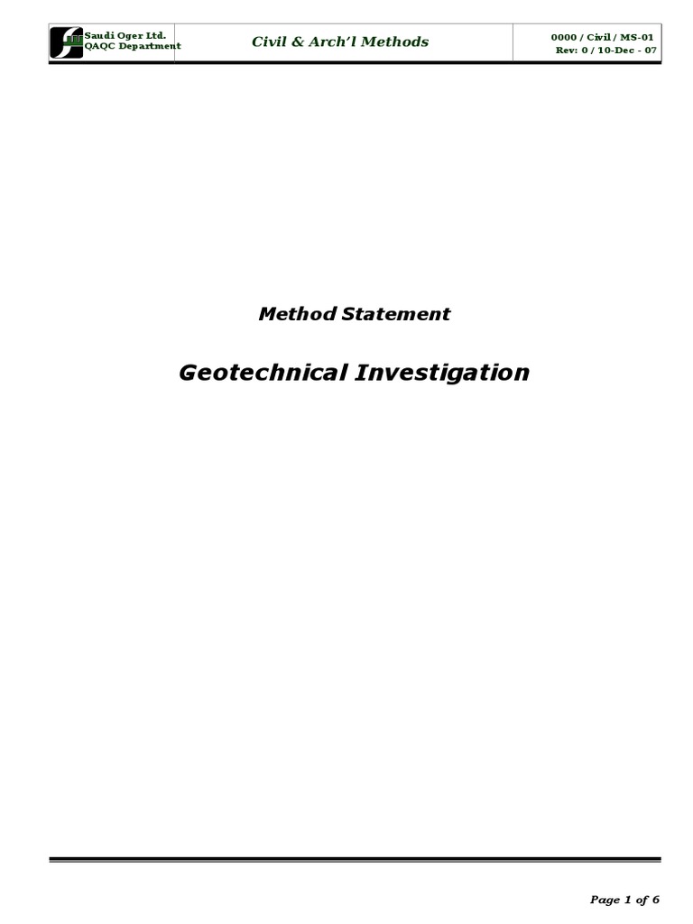 Geotechnical Investigation: Method Statement | Download Free PDF | Nature | Business