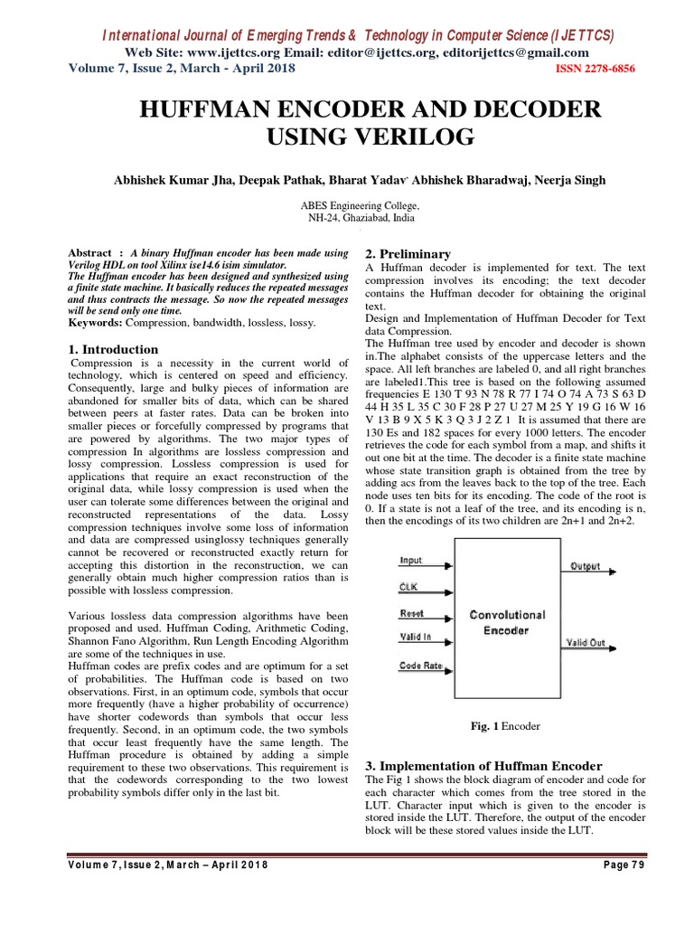 Huffman Encoder And Decoder Using Verilog Data Compression Code