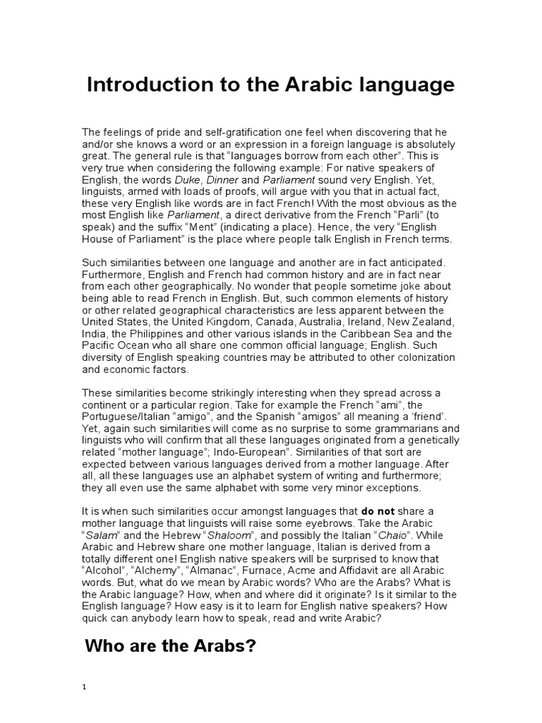 Introduction To The Arabic Language | PDF | Arabic | Alphabet