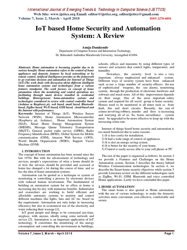 IoT Based Home Security and Automation System: A Review | PDF | Wi Fi ...
