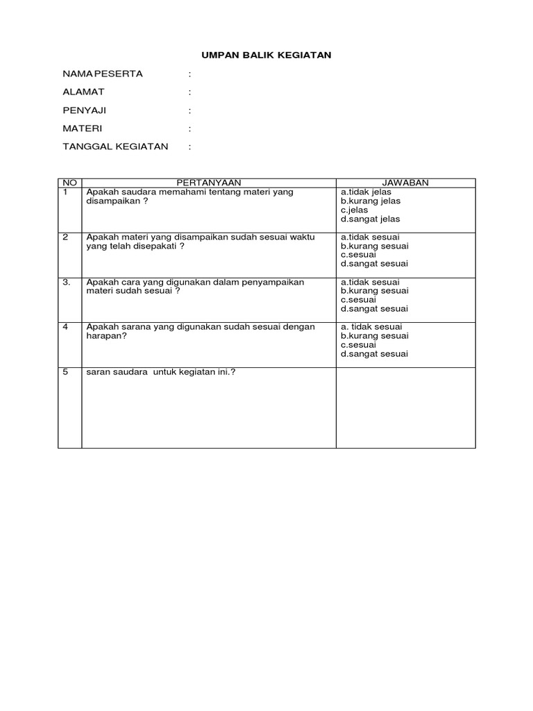 Umpan Balik Kegiatan | PDF