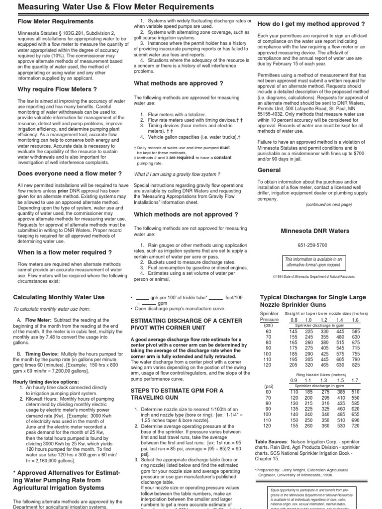 Measuring Water Use & Flow Meter Requirements | PDF | Flow Measurement ...