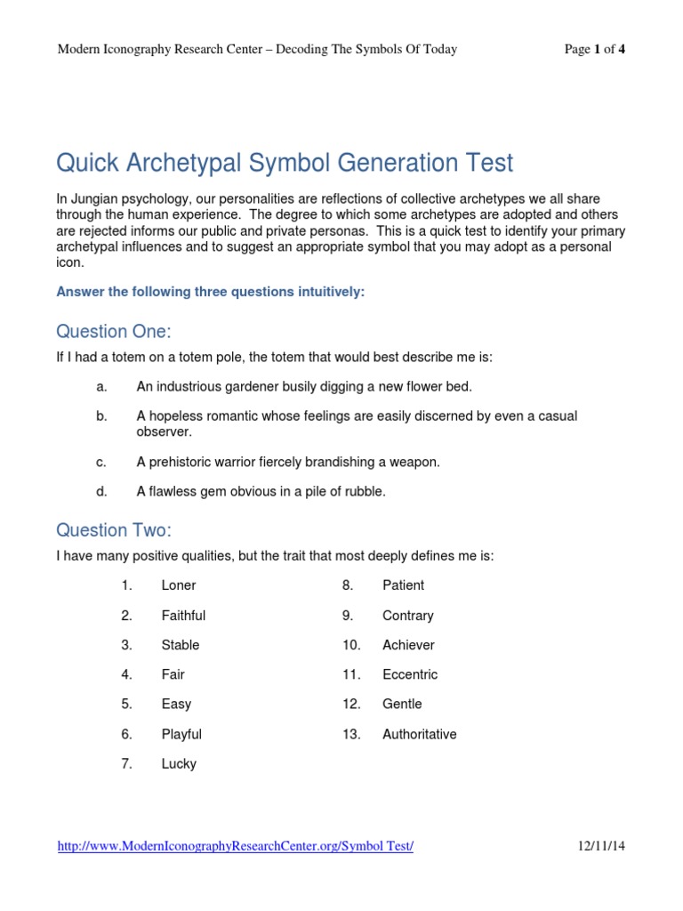 Quick Archetypal Symbol Generation Test Final | PDF | Symbols ...