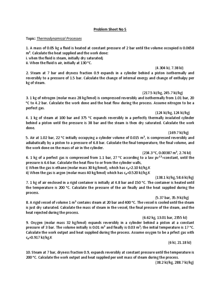 Problem Sheet No 5 | PDF | Steam | Physics