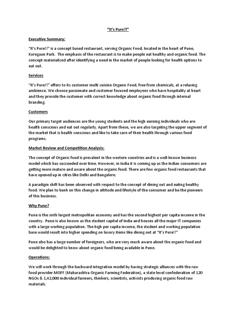 Executive Summary | PDF | Restaurants | Foods