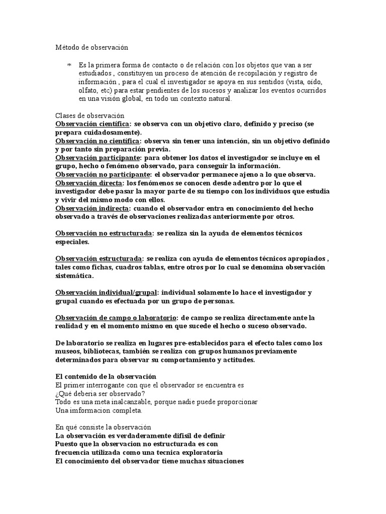 Métodos y Tipos de Observación Científica | PDF | Observación | Método ...