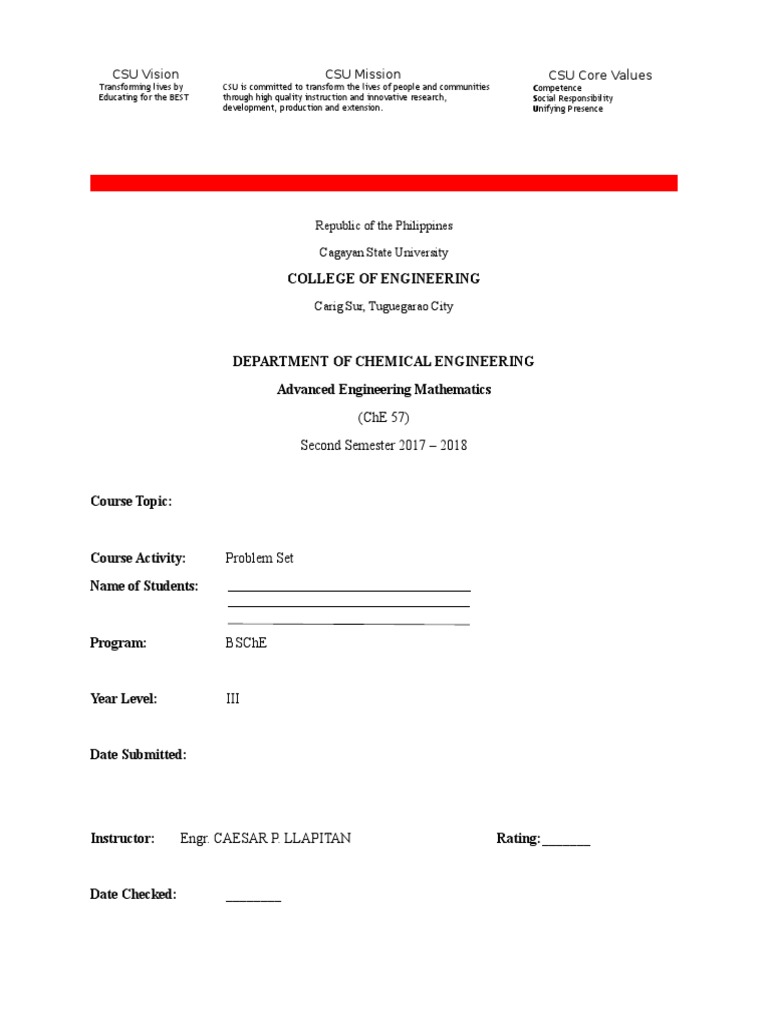 College of Engineering: CSU Vision CSU Mission CSU Core Values | PDF