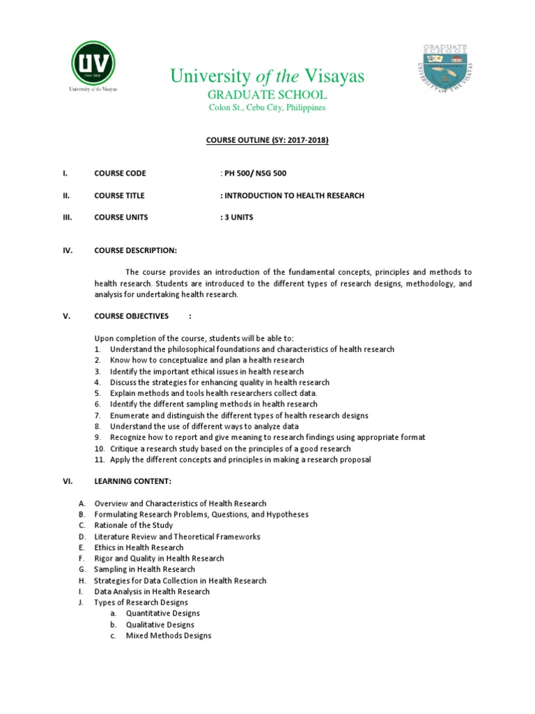 Introduction To Health Research Course Outline | PDF | Data | Methodology