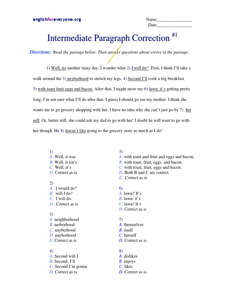 Intermediate Paragraph Correction 1 PDF | PDF