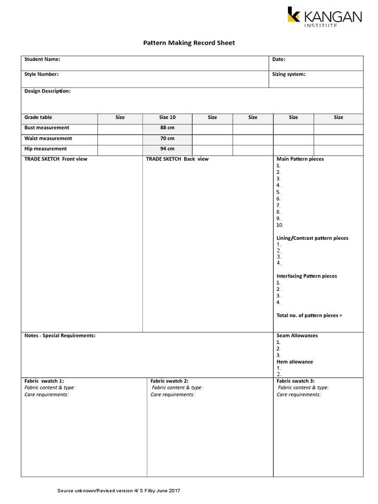 Dress Pattern Making Record Sheet | PDF | Seam (Sewing) | Clothing