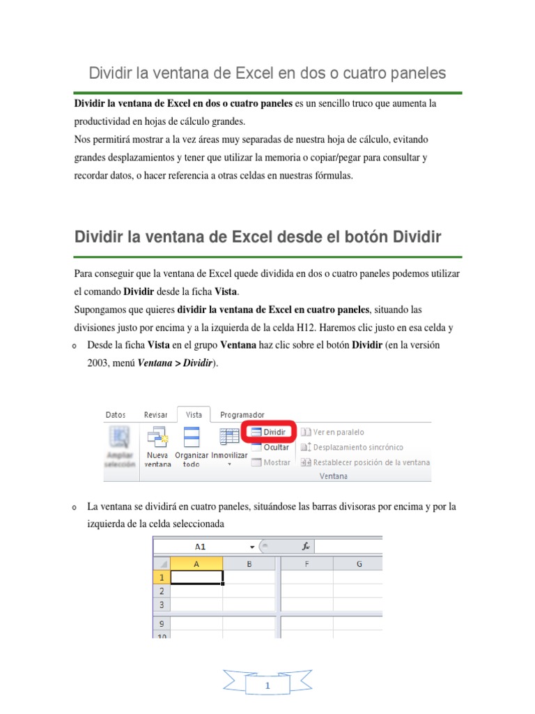Dividir Ventana de Excel en Paneles | PDF | Point and Click | Ventana ...