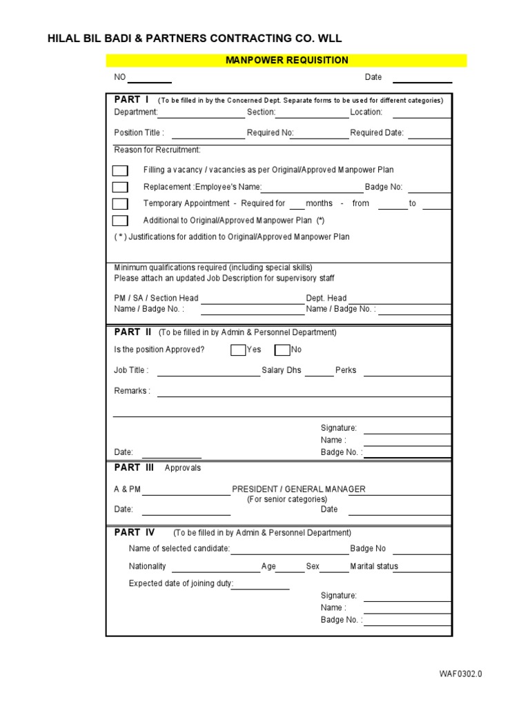 Manpower Req Hilalco | PDF | Employment | Labor