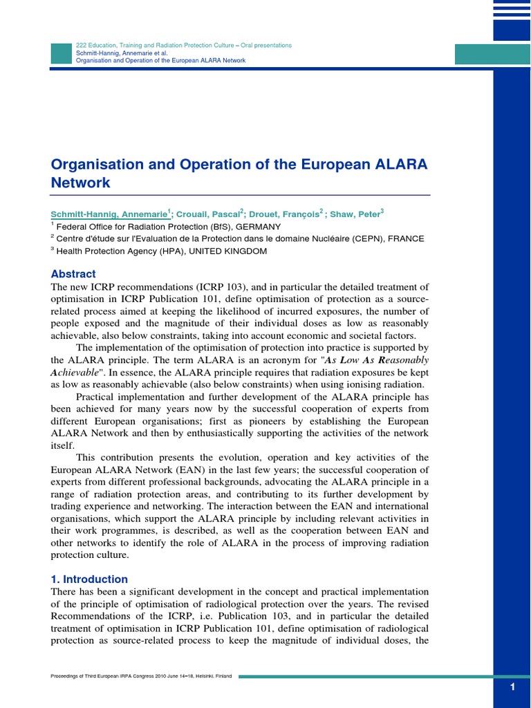 Organisation and Operation of The European ALARA Network | Download ...