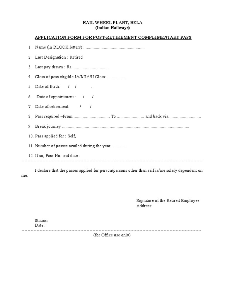 Rail Wheel Plant, Bela (Indian Railways) Application Form For Post ...