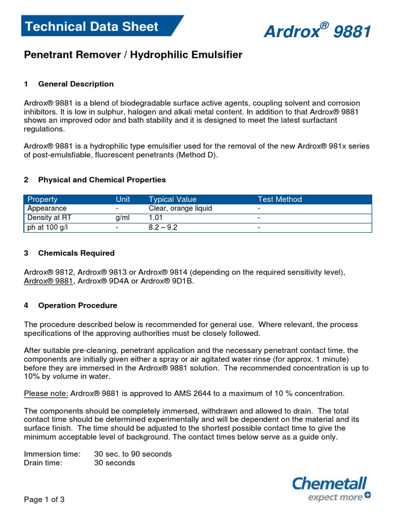 TDS Ardrox 9881 09 25 2013 | PDF | Surfactant | Chemistry