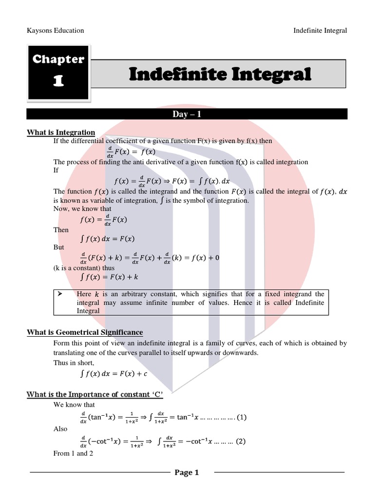 Indefinite and Definite Integrals Guide | PDF | Integral | Equations