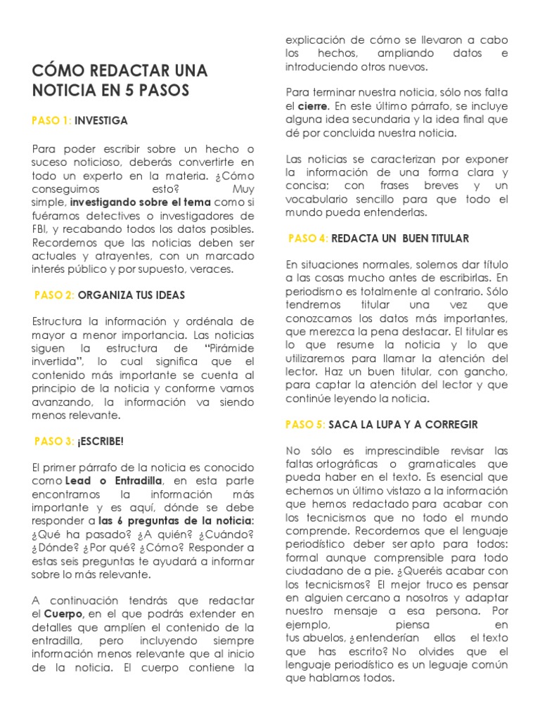 Cómo Redactar Una Noticia en 5 Pasos | Información