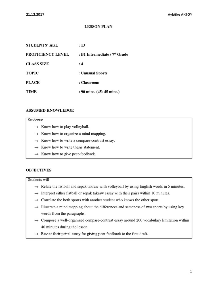 Unusual Sports Lesson Plan for Teens | PDF | Lesson Plan | Essays