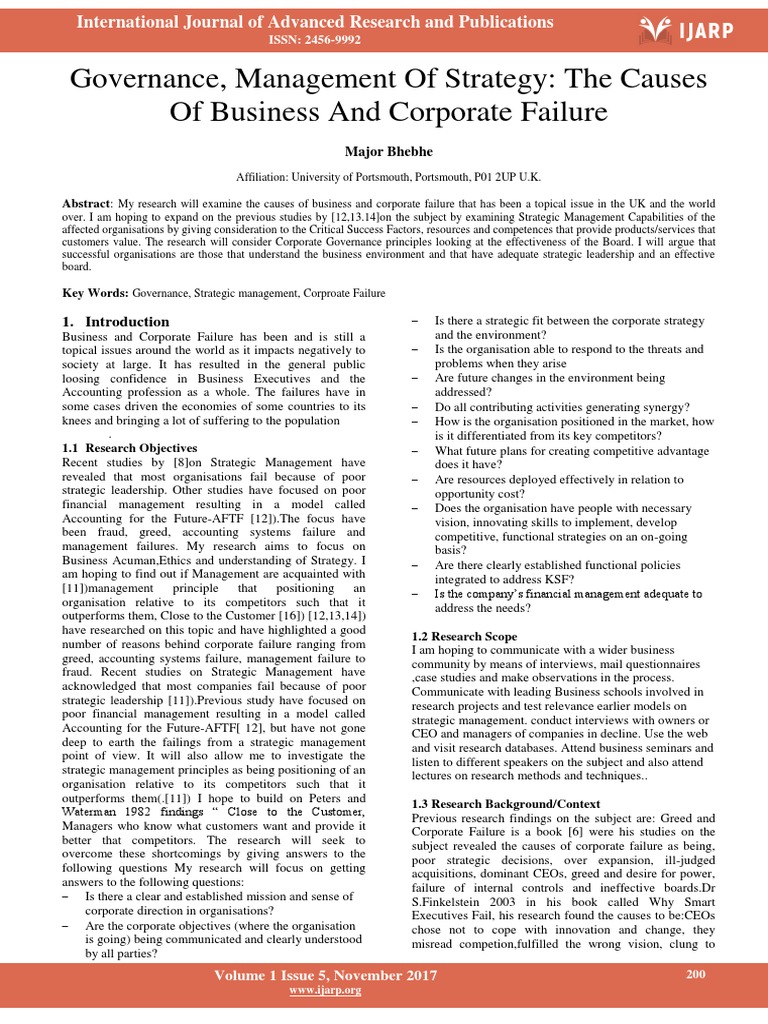 Governance Management of Strategy The Causes of Business and Corporate ...