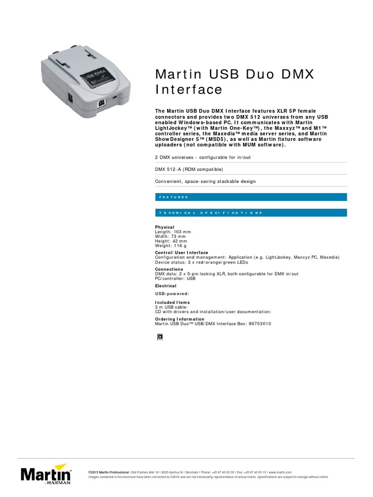 Martin USB Duo DMX Interface | PDF | Usb | Media Technology