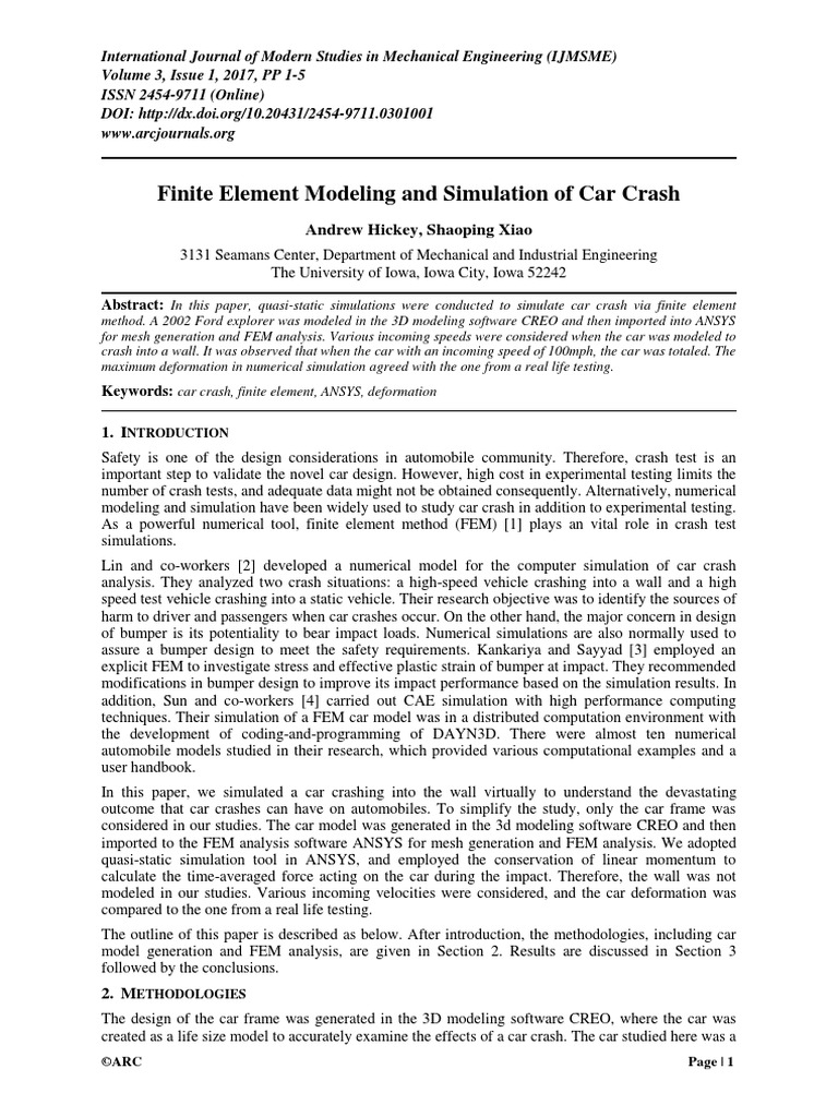 Crash Analysis Pdf Finite Element Method Simulation