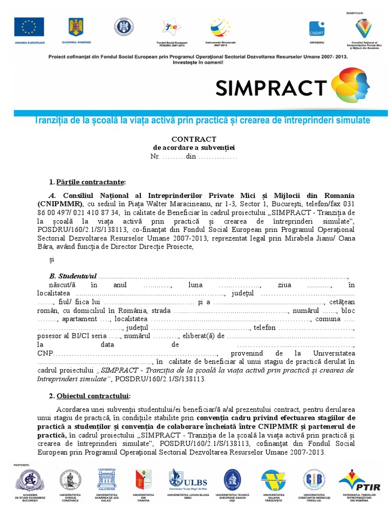Contract Subventii Practica | PDF | Business | Finance & Money Management