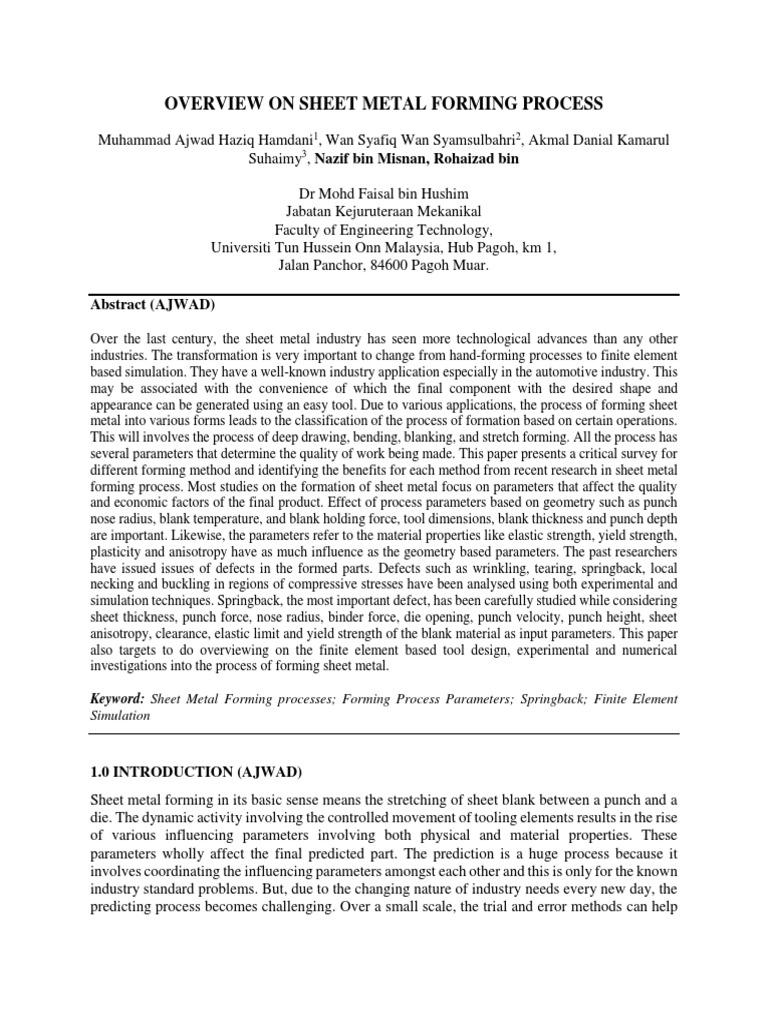 Sheet Metal Working Journal Pdf Sheet Metal Deformation Engineering