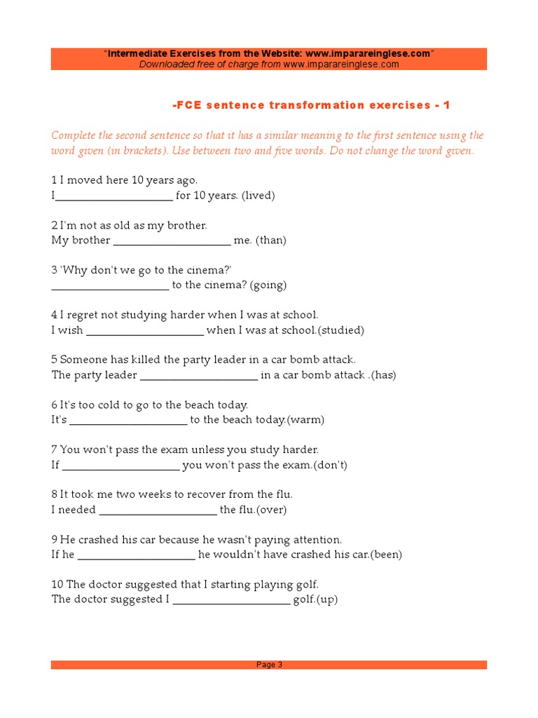 FCE Sentence Transformation Exercise Answers | PDF | Sentence ...