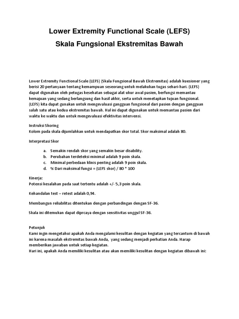 Lower Extremity Functional Scale | PDF