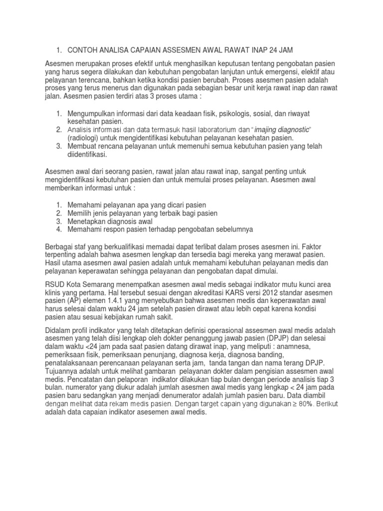 Contoh Analisa Capaian Assesmen Awal Rawat Inap 24 Jam | PDF