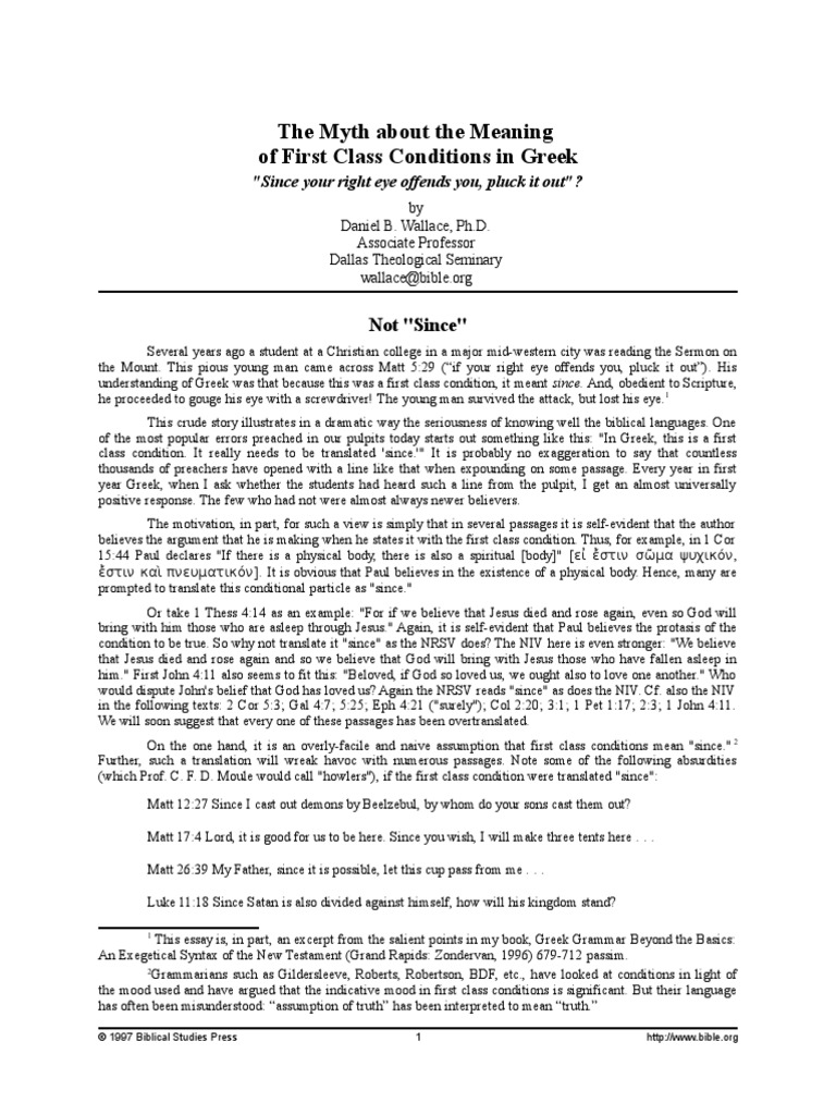 The Myth of The Meaning of The First Class Condition in Greek - Wallace ...