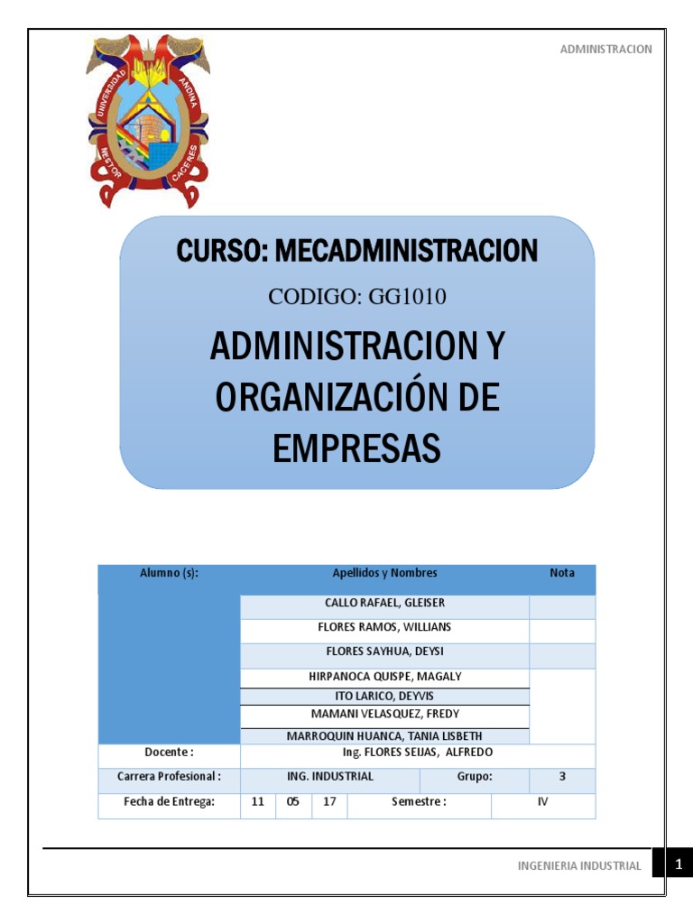 Administracion y Organizacion de Empresas Grupo 3 | PDF | Lana ...