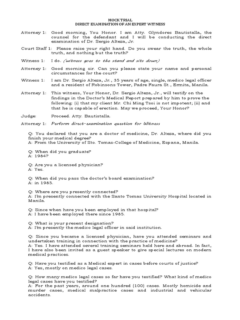 Direct Examination of DR | PDF | Witness | Physician