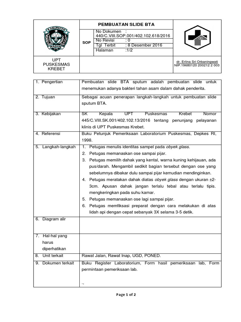 Pembuatan Slide BTA Sputum | PDF