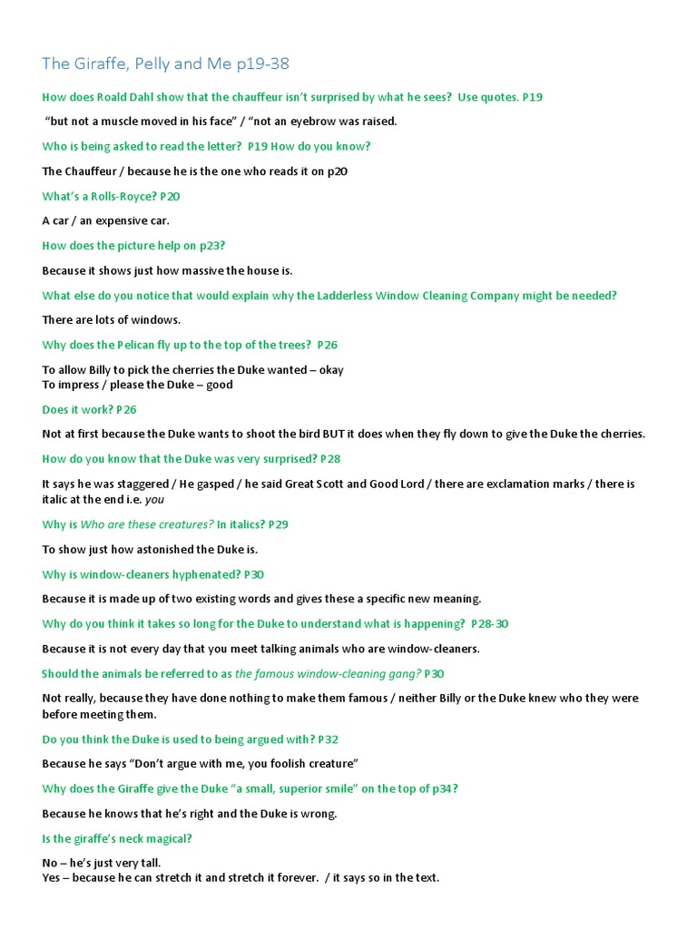 Guided Reading Assessment The Giraffe Pelly and Me p19 38 | PDF ...