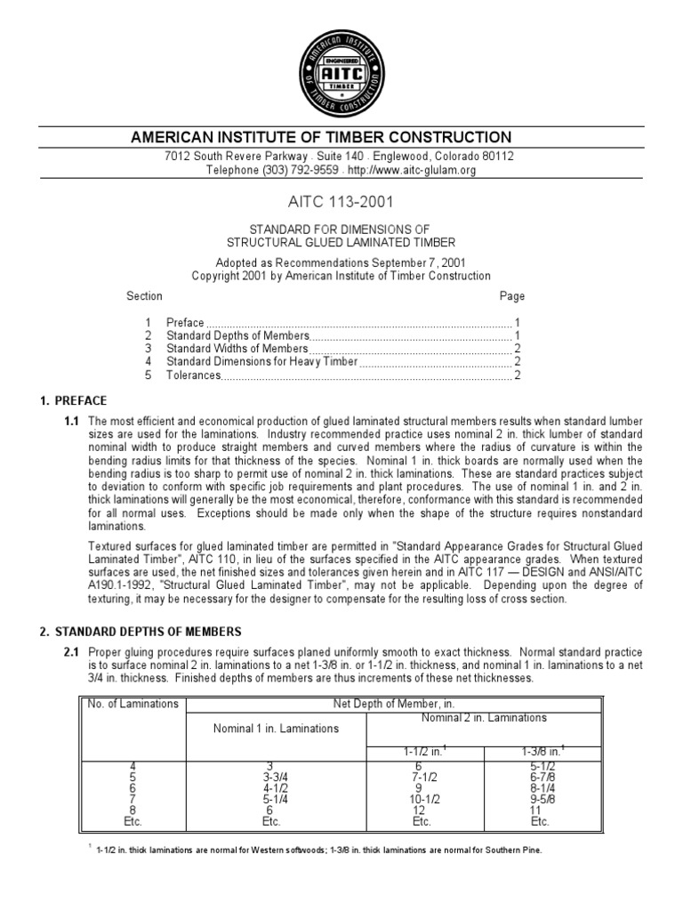 American Institute of Timber Construction: AITC 113-2001 | PDF | Lumber ...
