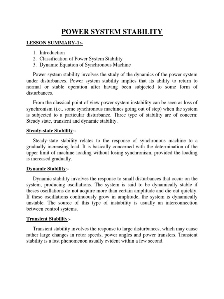 Power System Stability Overview | PDF | Steady State | Electric Power ...