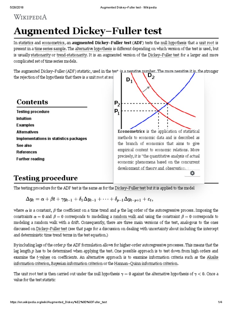 Augmented Dickey-Fuller Test - Wikipedia | PDF | Statistical Hypothesis ...